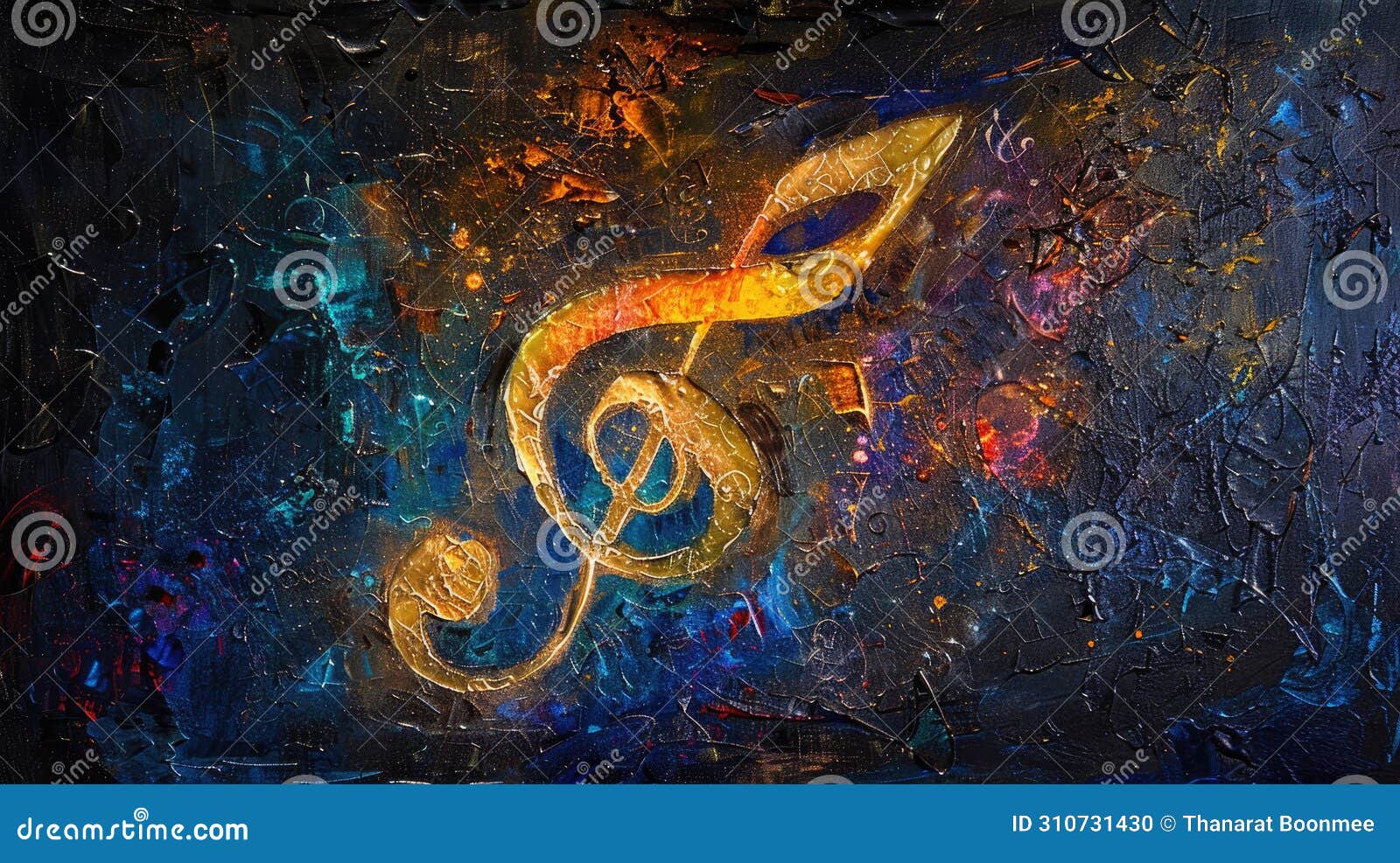 Captivating Abstract Painting Featuring Musical Note Symbols on a Dark ...