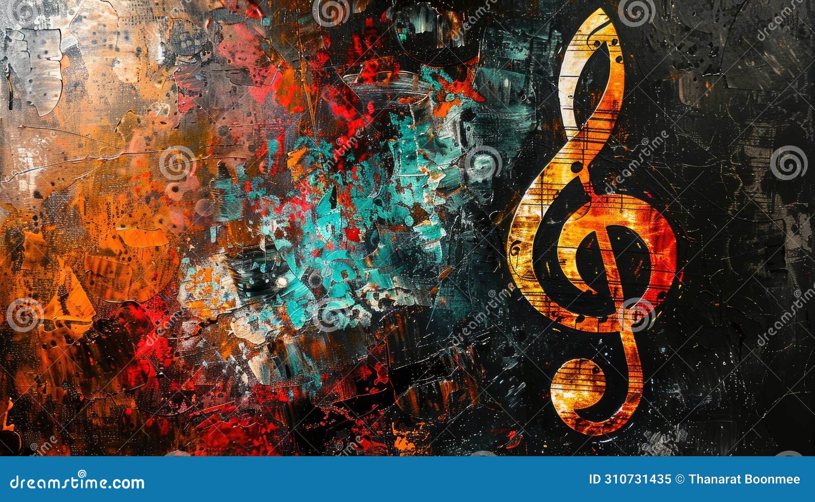 Captivating Abstract Painting Featuring Musical Note Symbols on a Dark ...