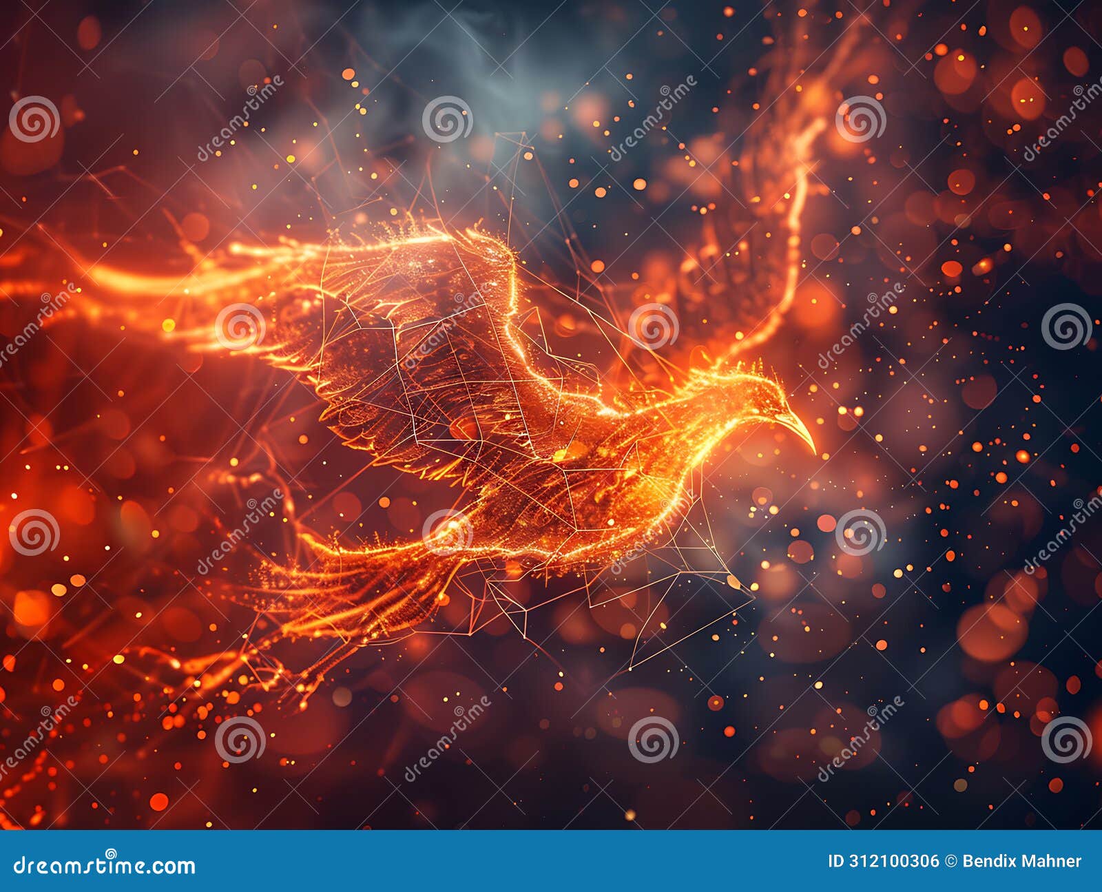"Phoenix Rising From Intricate Network Abstract Background - Powerful ...