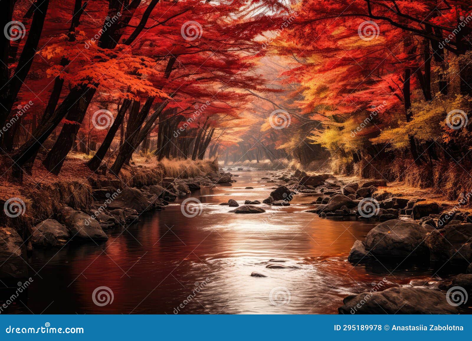 Captivating Autumn Scene with Vivid Red Colors Stock Illustration ...