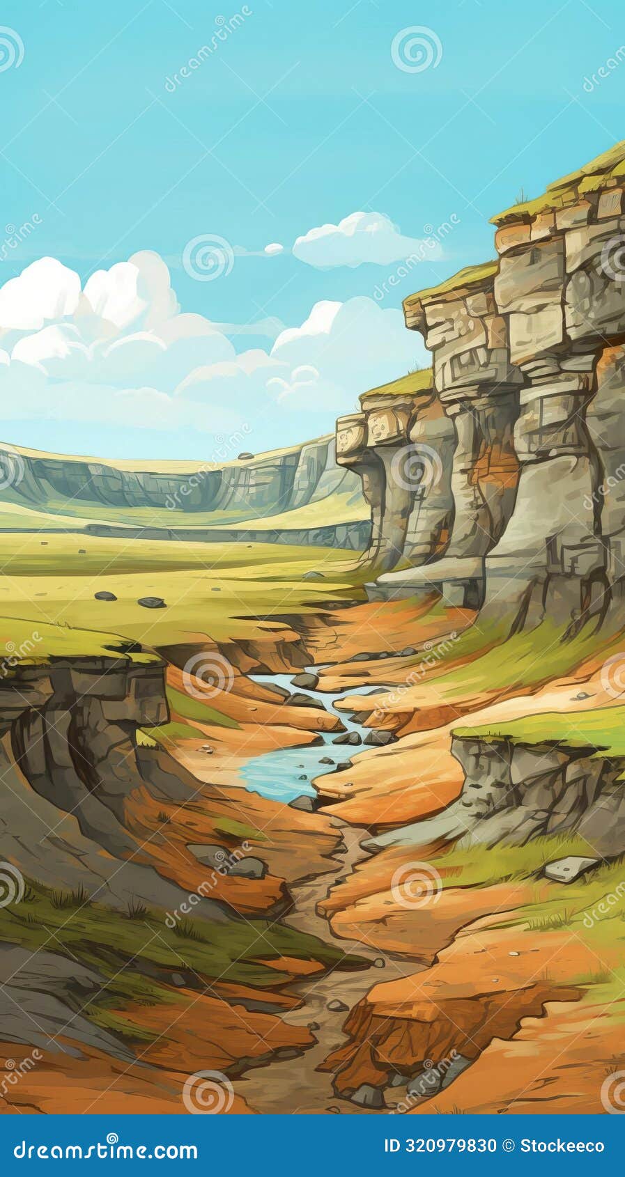 Dwarf S Viewpoint: Marsh Plains in Crayon Style Stock Illustration ...