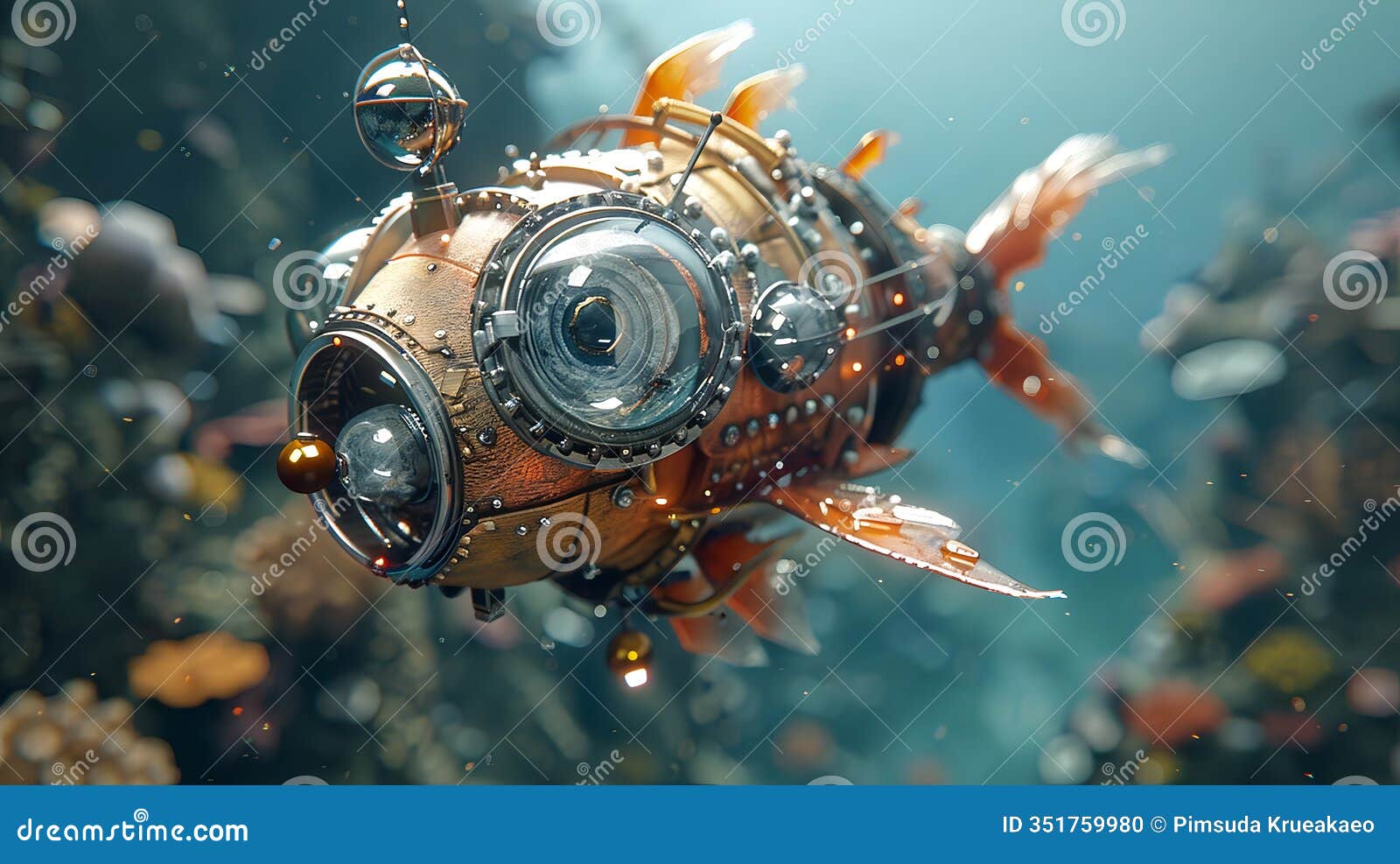 Captivating Clockwork Creature Mechanical Fish Construct in Underwater ...