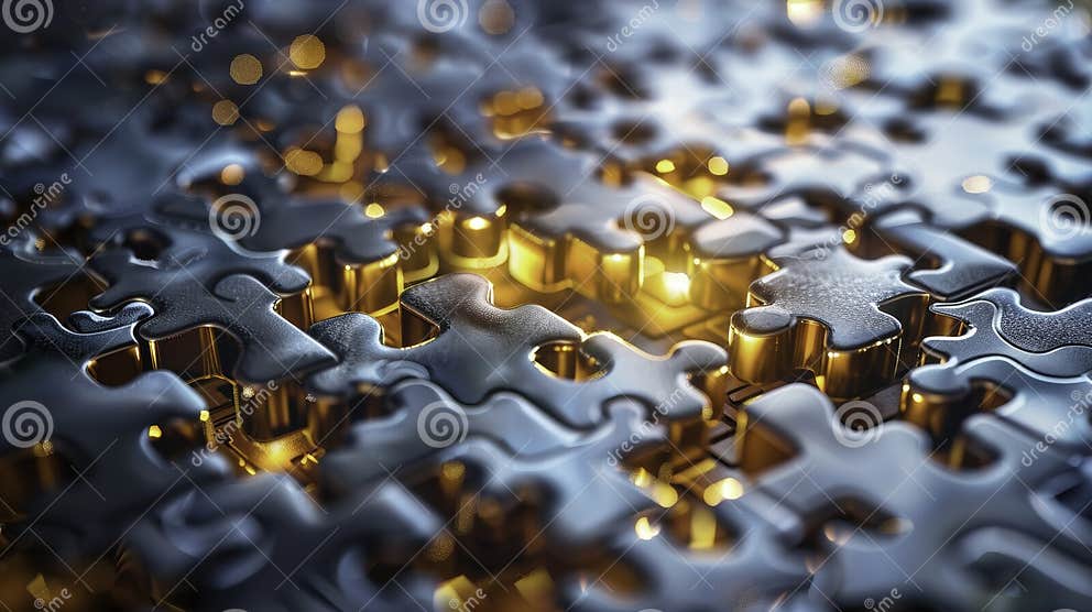 A Captivating Closeup of Interlocking Metallic Puzzle Pieces Reflecting ...