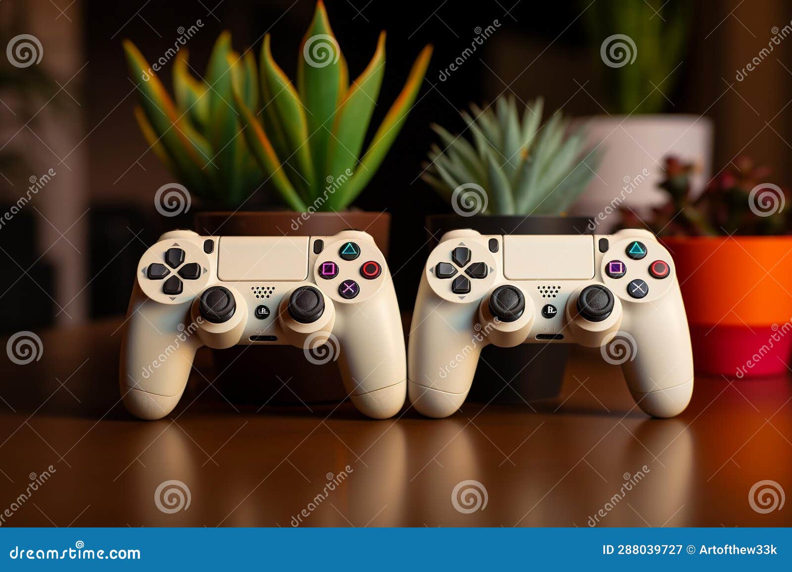 Vibrant Gaming Experience: Abstract Wireless Controllers on Sleek Black ...