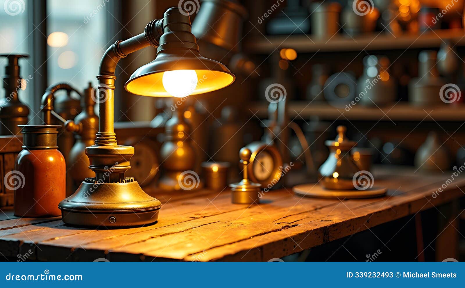 Steampunk-Inspired Workshop with Vintage Industrial Lighting Stock ...