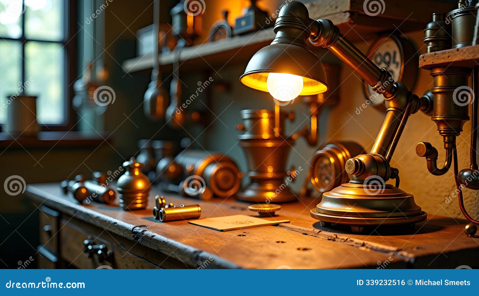 Steampunk-Inspired Workshop with Vintage Industrial Lighting Stock ...