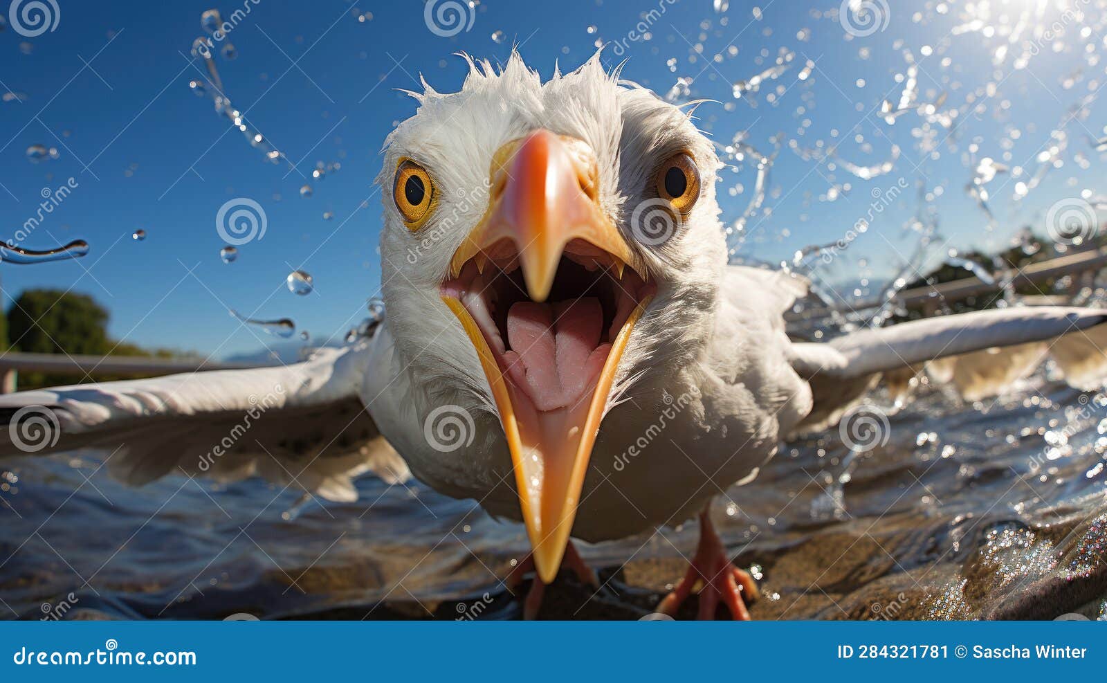 Captivating Coastal Flight: a Seagull S Expressive Encounter Stock ...