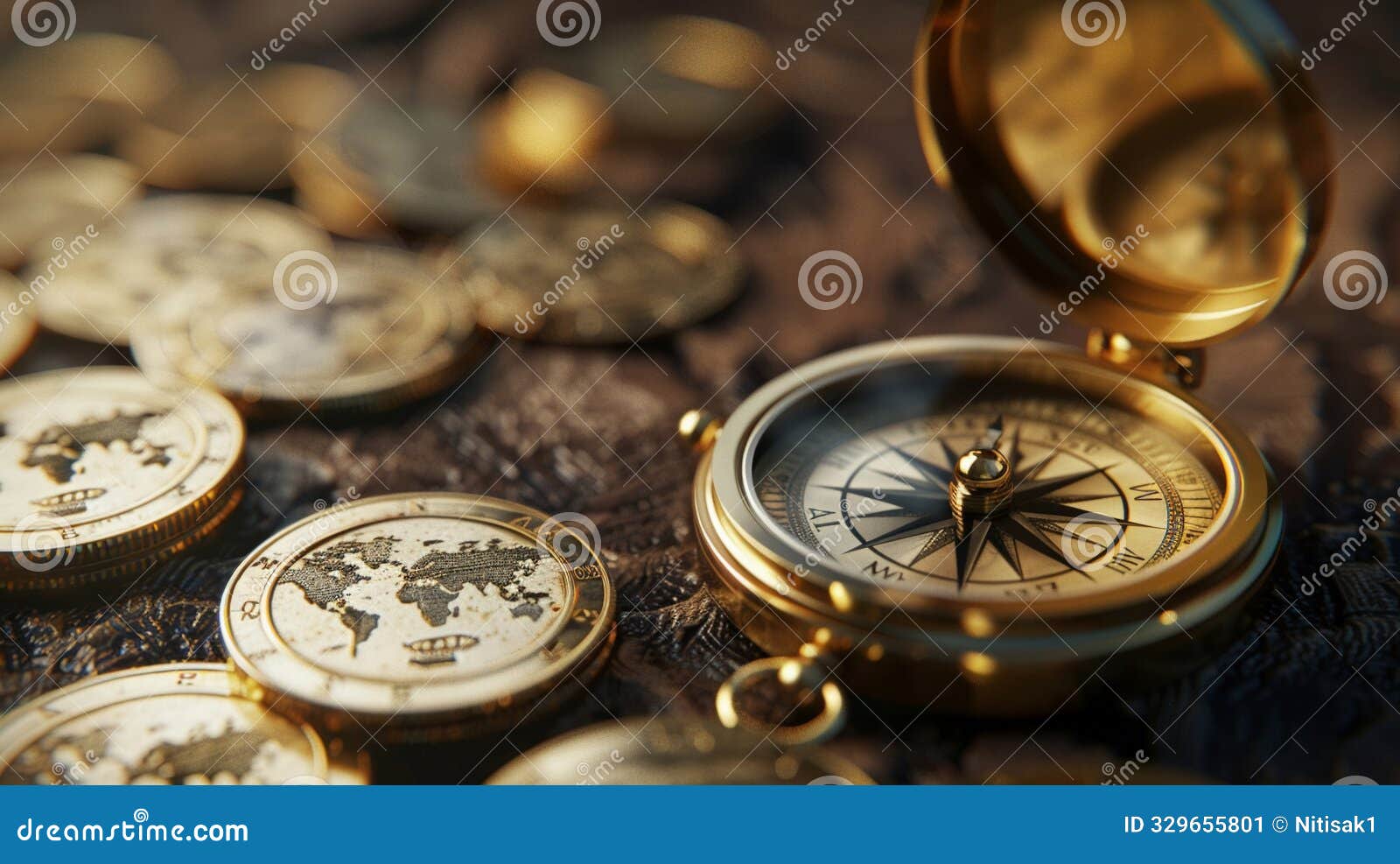 A Captivating 3D Model of a Compass Pointing Towards a Stack of Gold ...