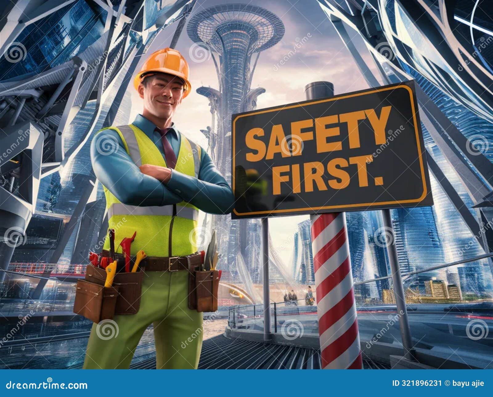 A Confident Construction Worker Standing Proudly Next To A Bold Sign ...