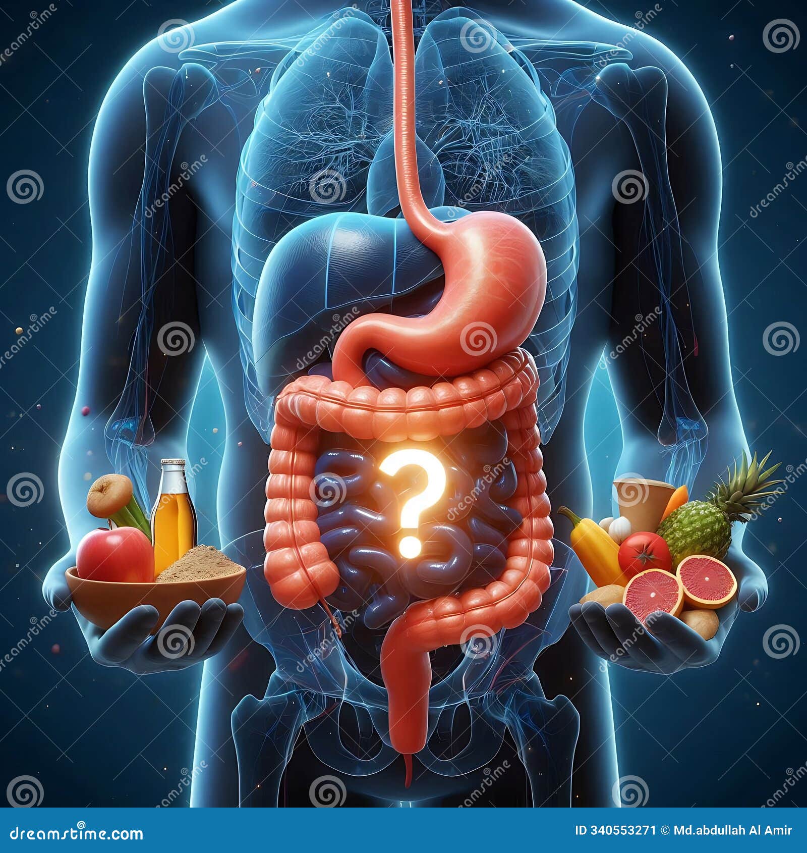 Intriguing 3D Render of the Human Digestive System Stomach Shaped Like ...