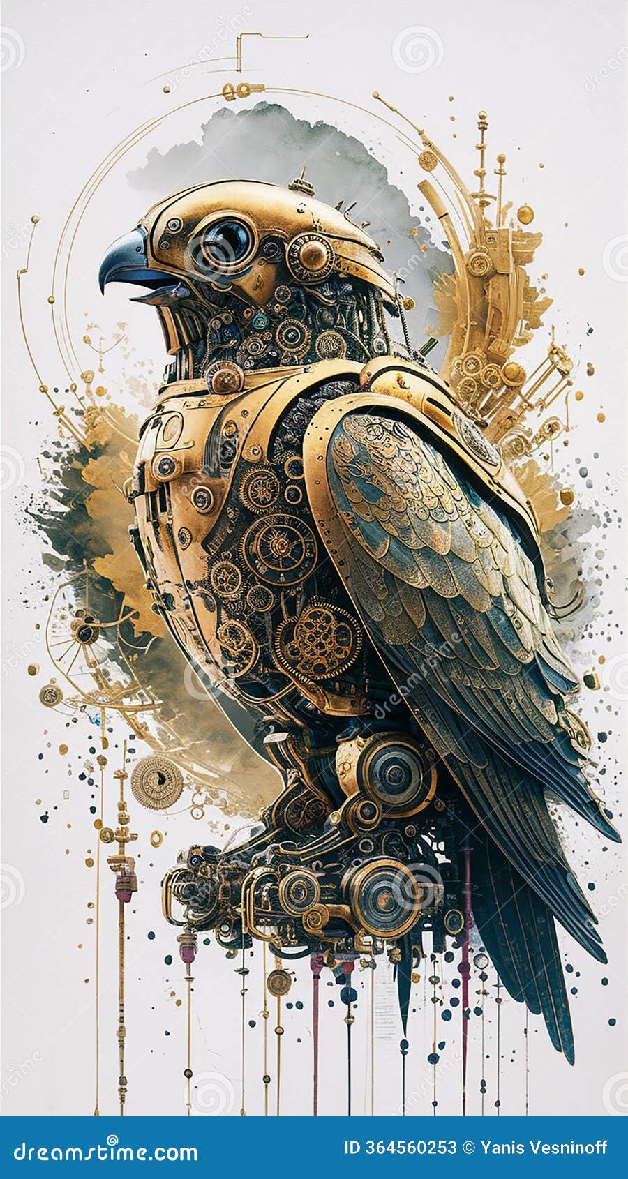 A Captivating 3D Render Of A Steampunk-inspired Brass Robot Falcon ...