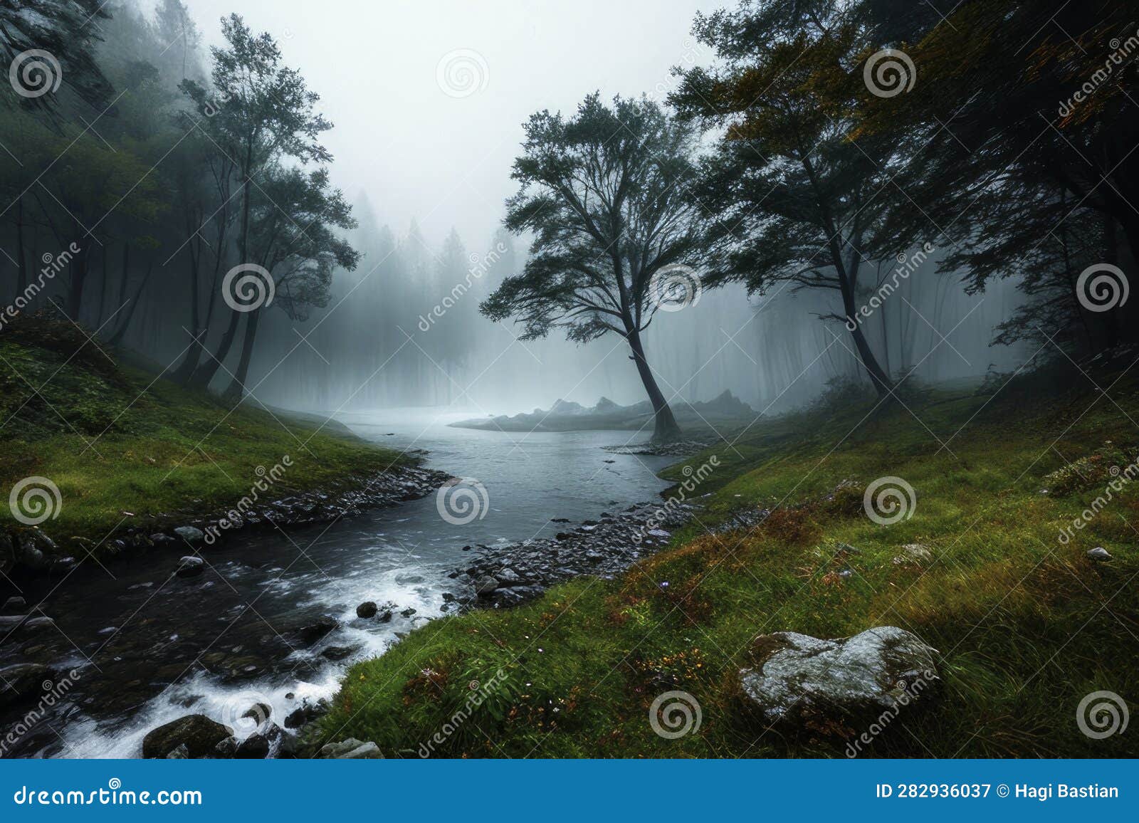 Captivating Dark Fantasy Landscape Enveloped in Mysterious Mist Stock ...