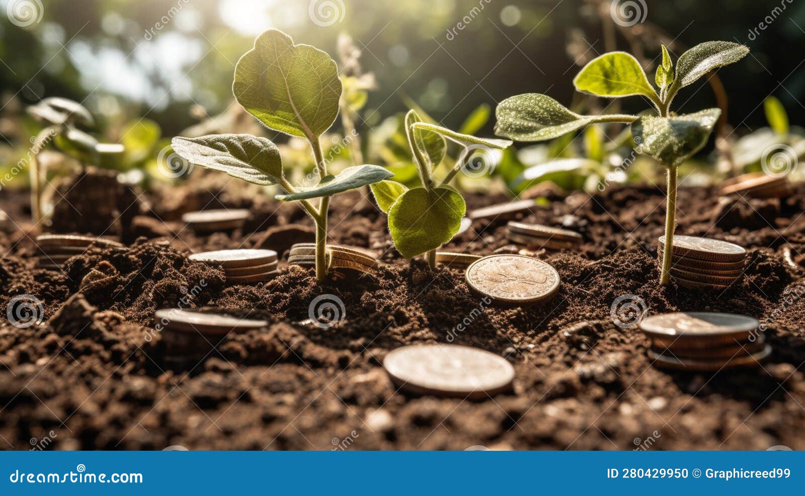 Ai Generative Plant Seedling Growing from Coin Seed in Morning Light ...