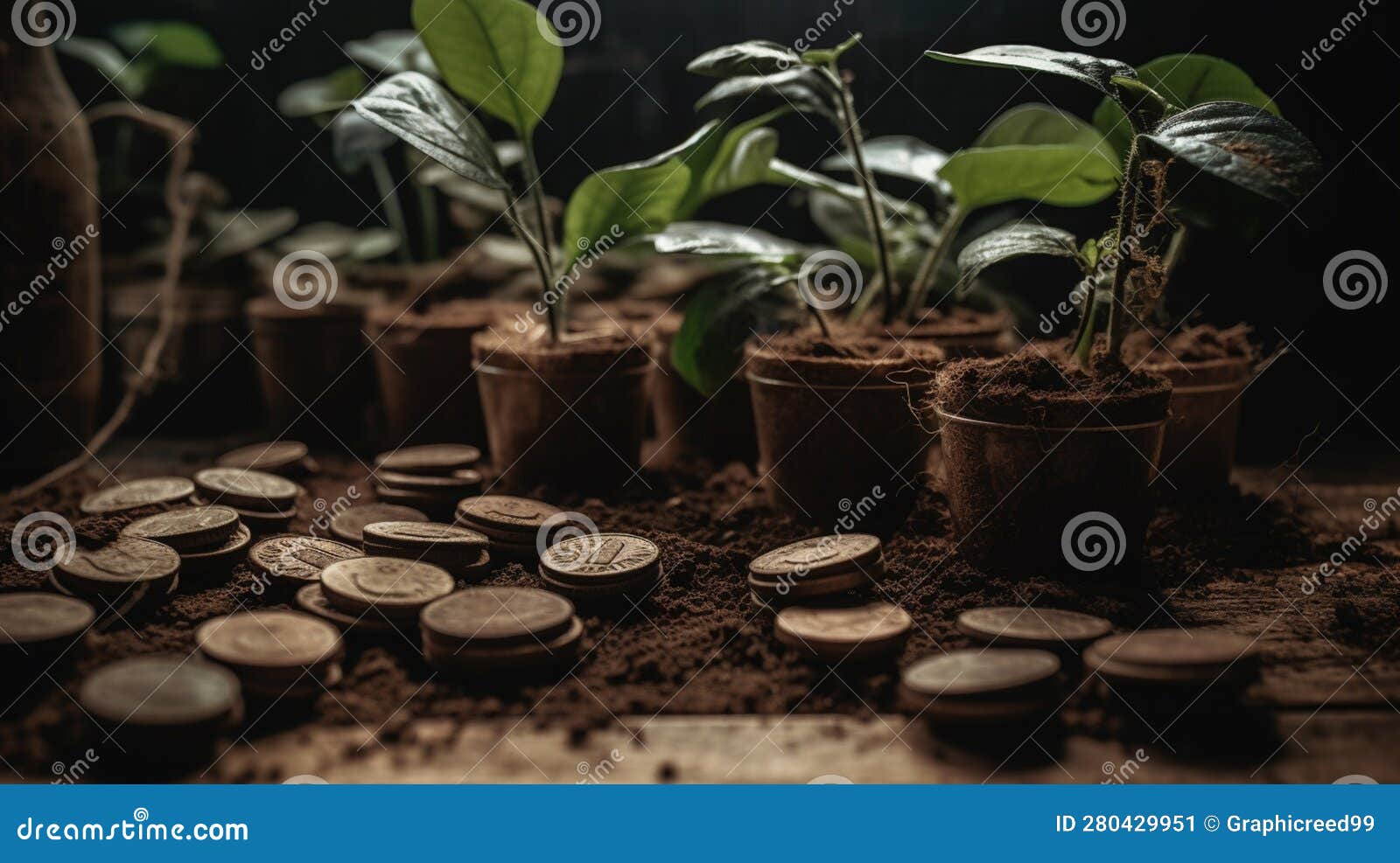 Ai Generative Plant Seedling Growing from Coin Seed in Morning Light ...