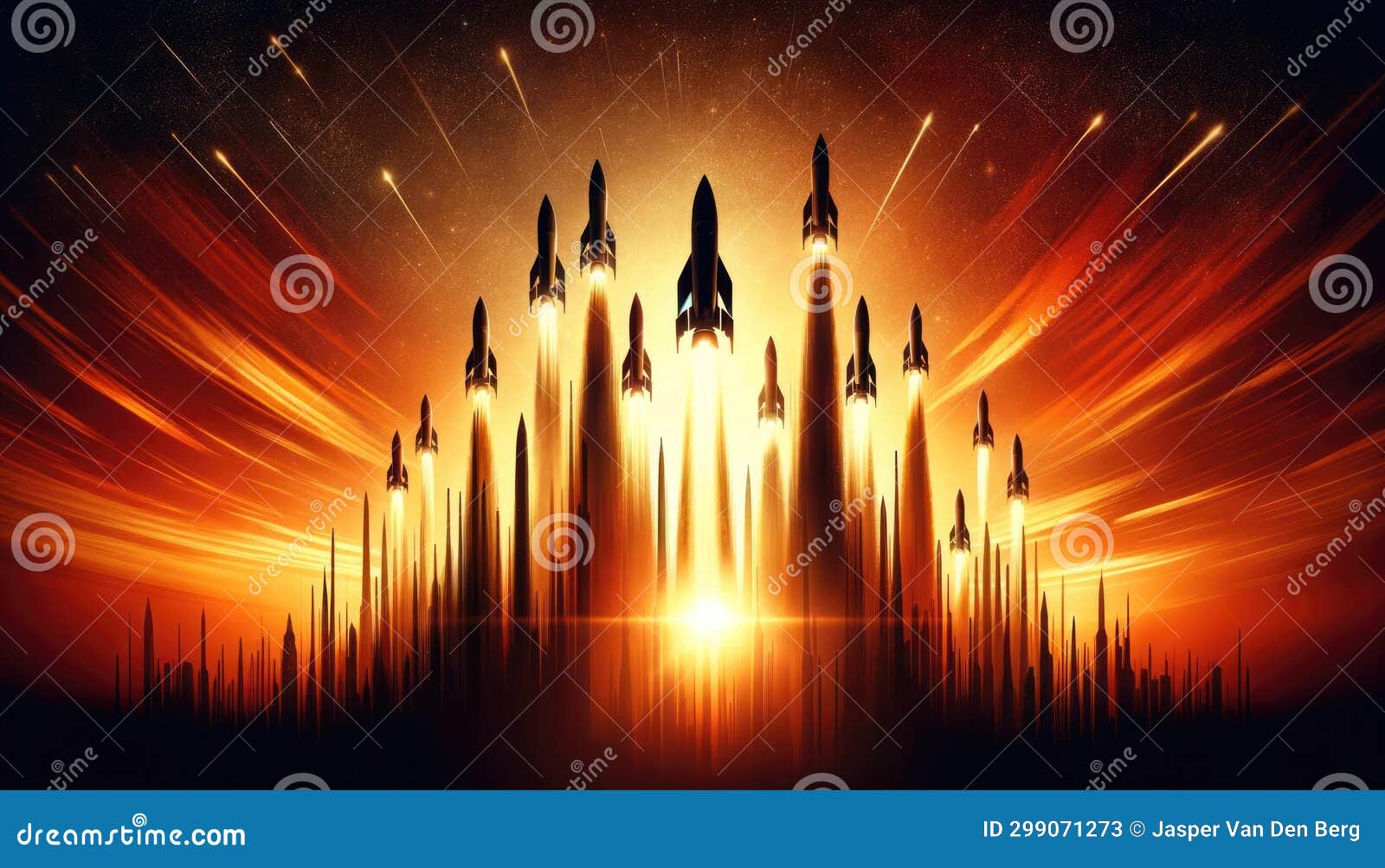 Epic Space Rocket Launch Scene with Meteor Shower, AI Generated Stock ...