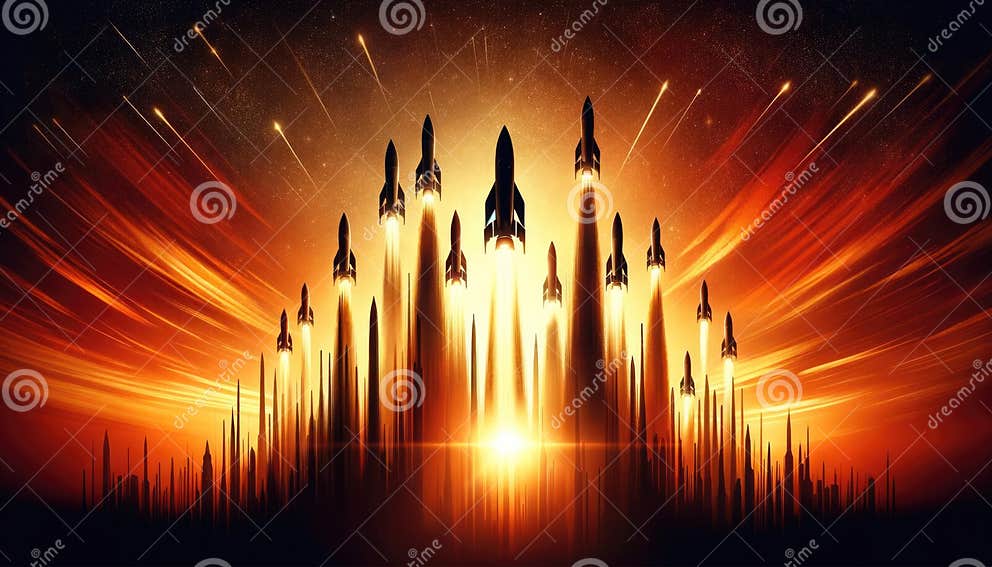 Epic Space Rocket Launch Scene with Meteor Shower, AI Generated Stock ...