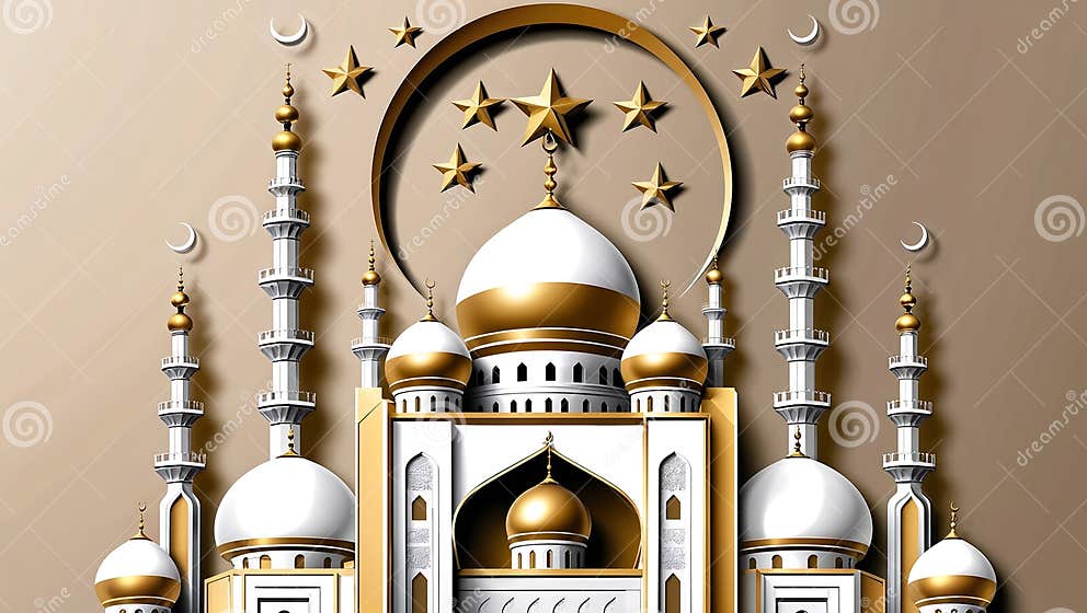 Stylized Mosque Digital Illustration with Symmetry and Multiple ...