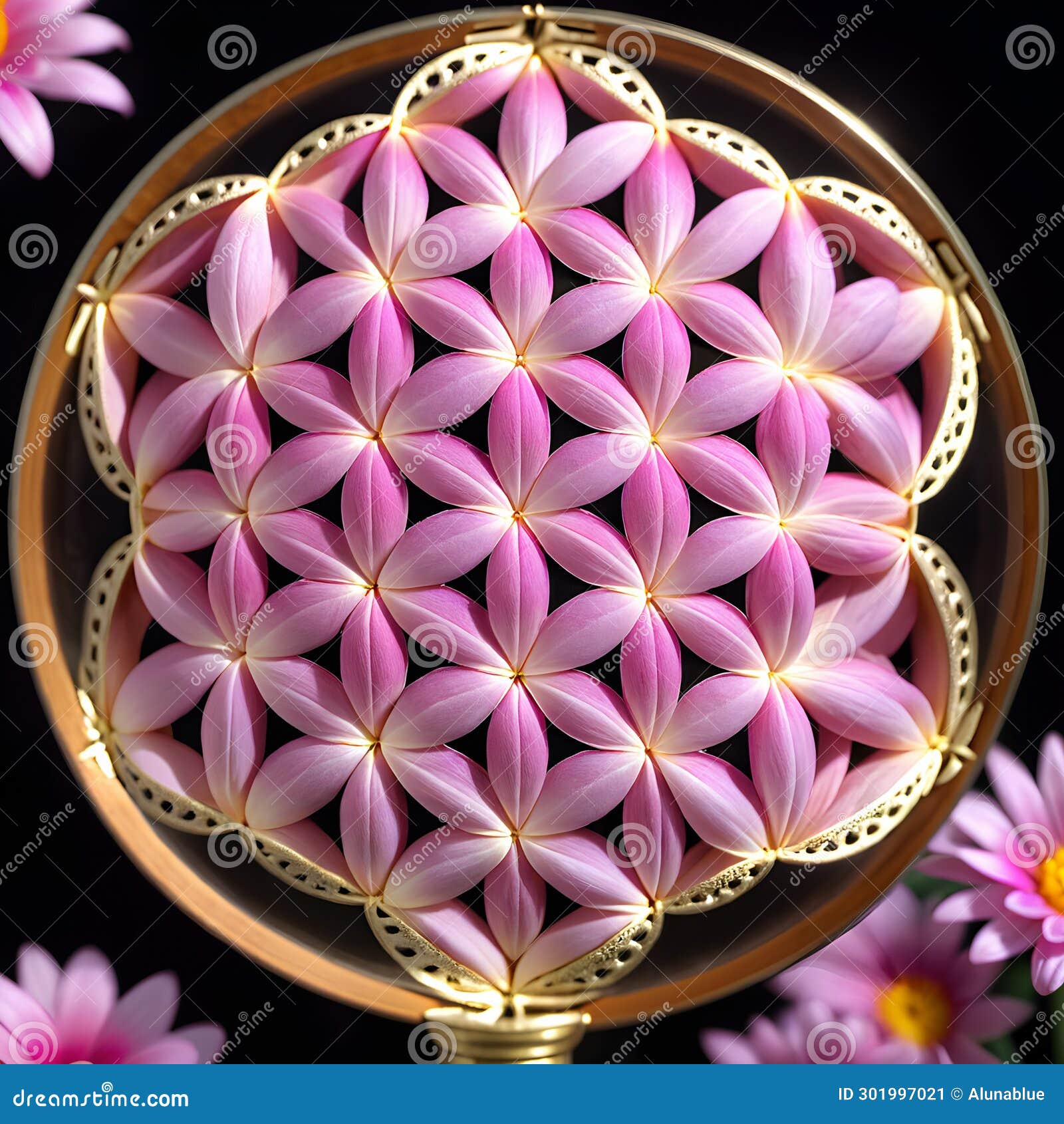 Pink and White Flower Petals in a Circular Flower of Life Shape. Stock ...