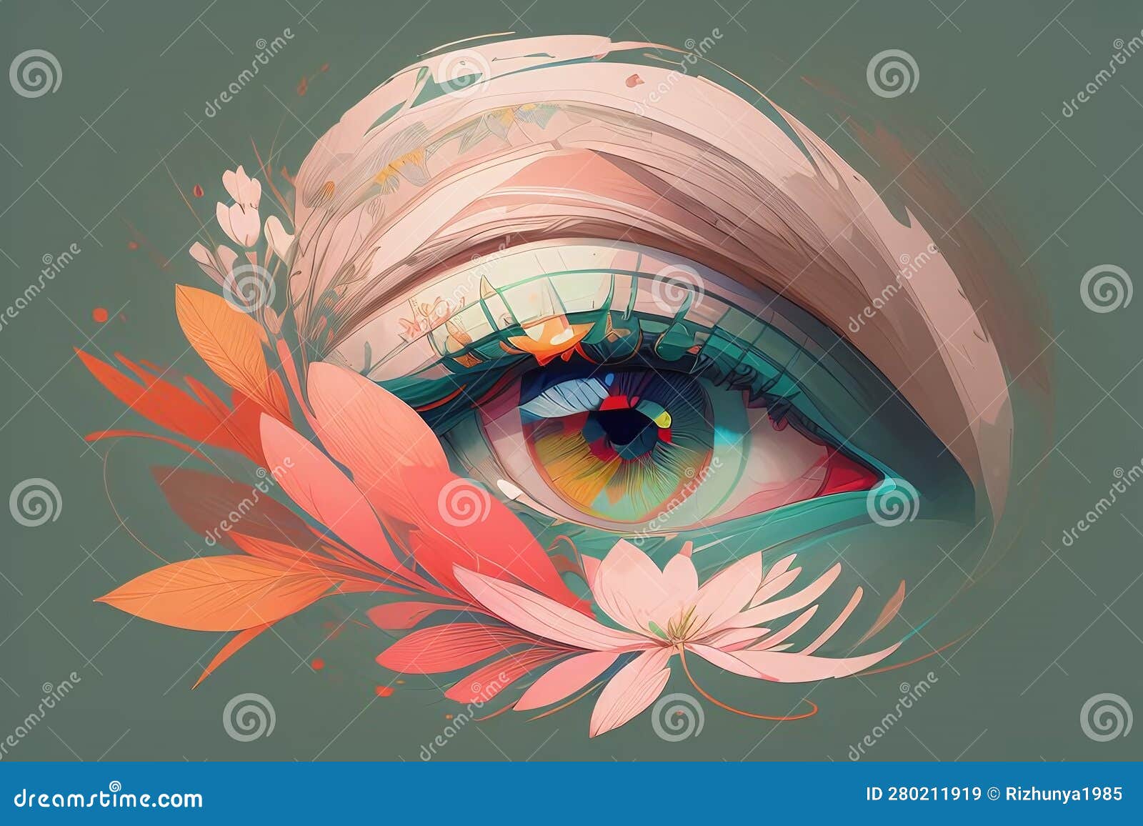 Watercolor Closeup Drawing of Stylized Shackles Surrounded by Floral ...