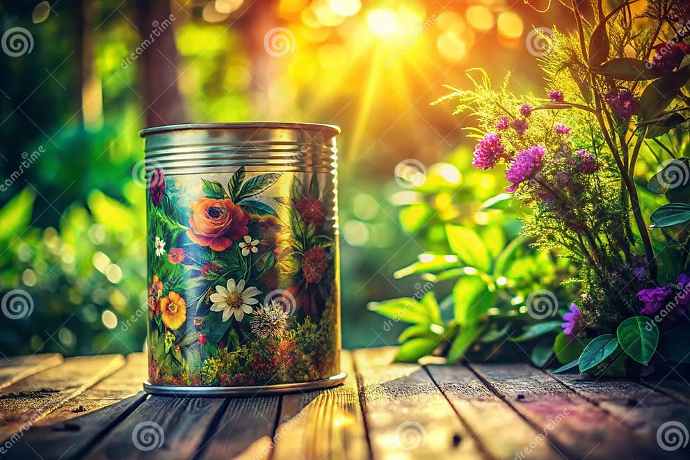 Rustic Tin Can Mockup with Botanical Double Exposure a Stunning Design ...