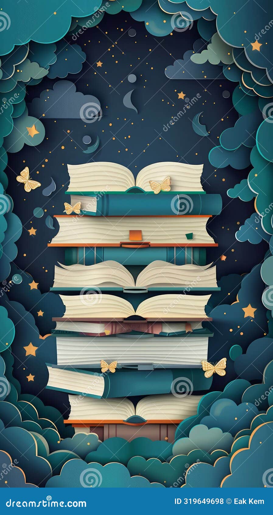 Captivating Dreamlike Illustration of a Towering Stack of Books ...
