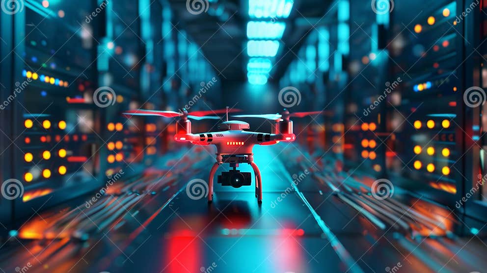 Captivating Drone on Wheels Exploring Server Room in Highly Realistic Image Depiction Stock ...
