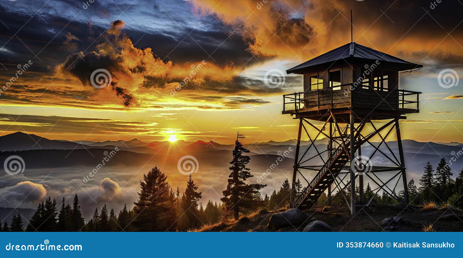 A Fire Watch Tower In The Middle Of The Forest Royalty-Free Stock ...