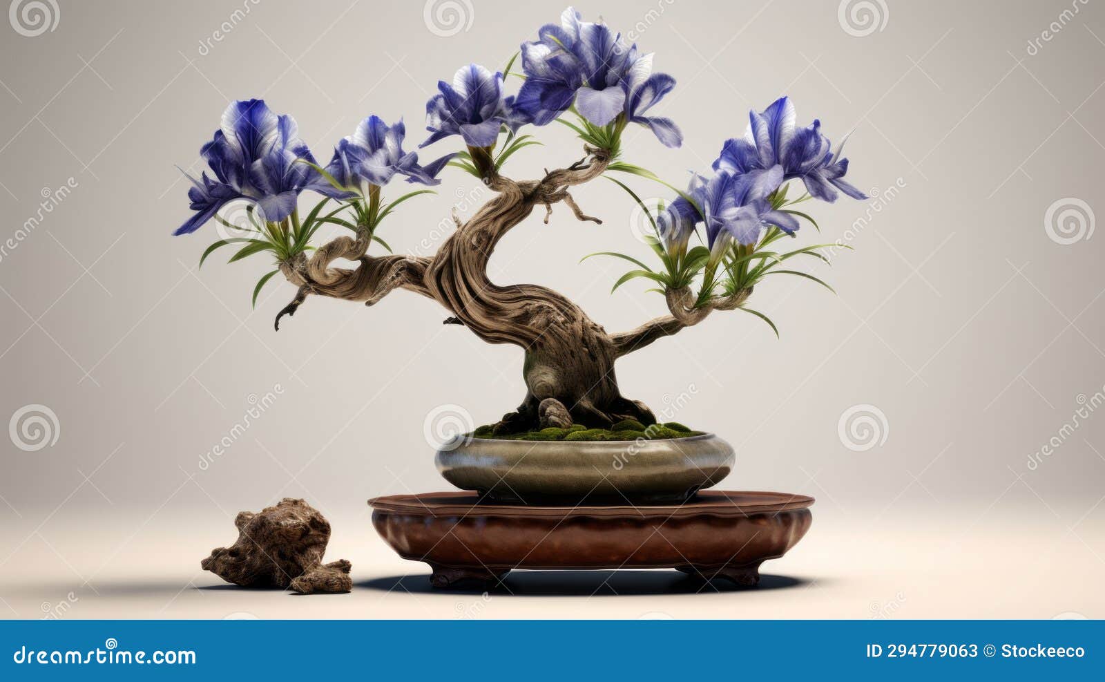 Iris Bonsai Tree: 3d Model With Purple Flowers And Organic Flowing ...