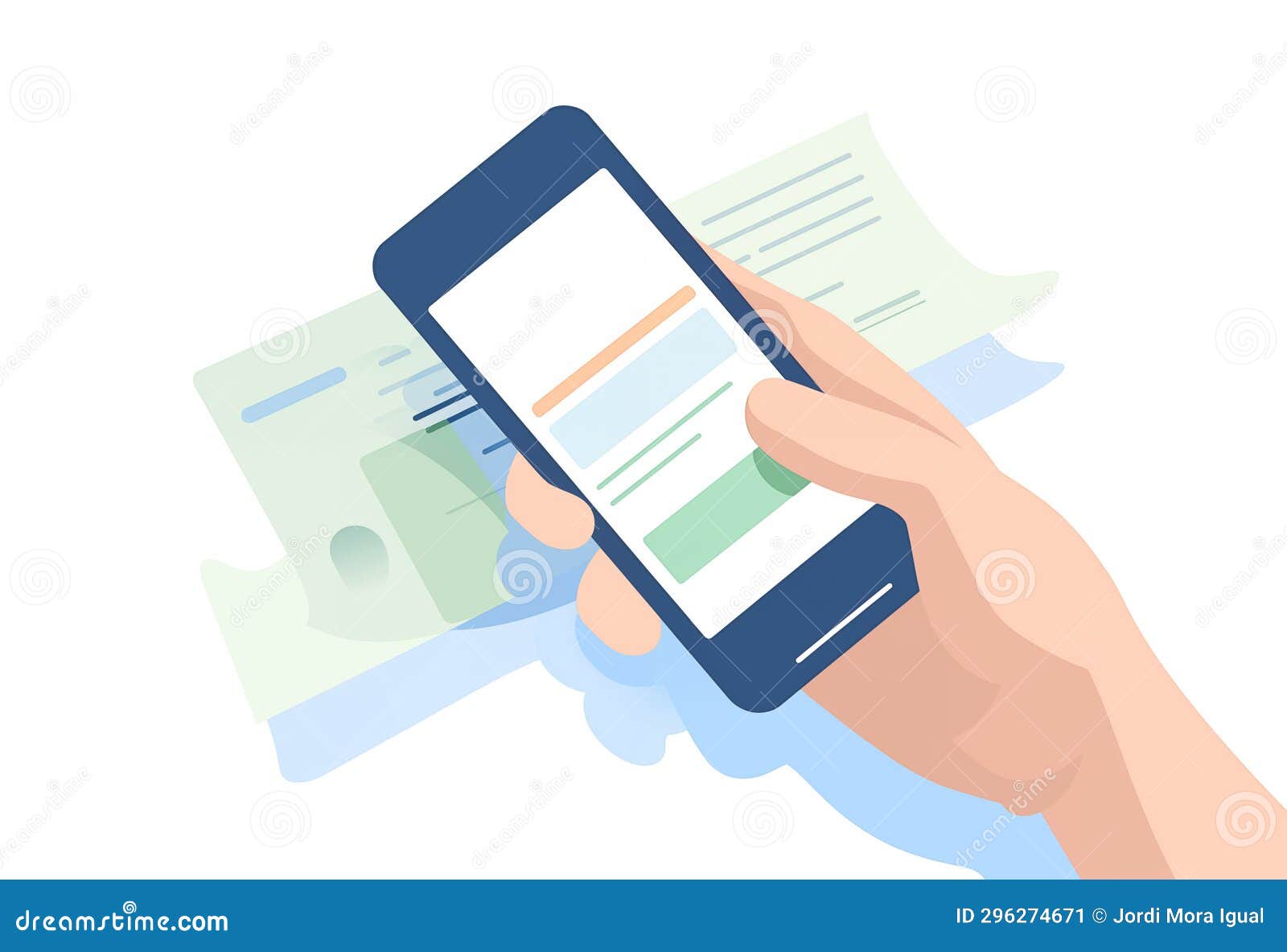 Captivating Hand Holding Phone and Prepaid Receipt Stock Illustration ...