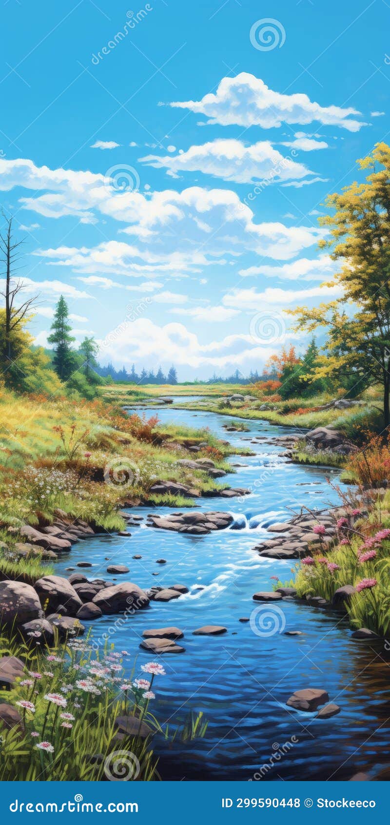 Captivating Hyperrealistic Illustration of a Serene Stream in a Sublime ...