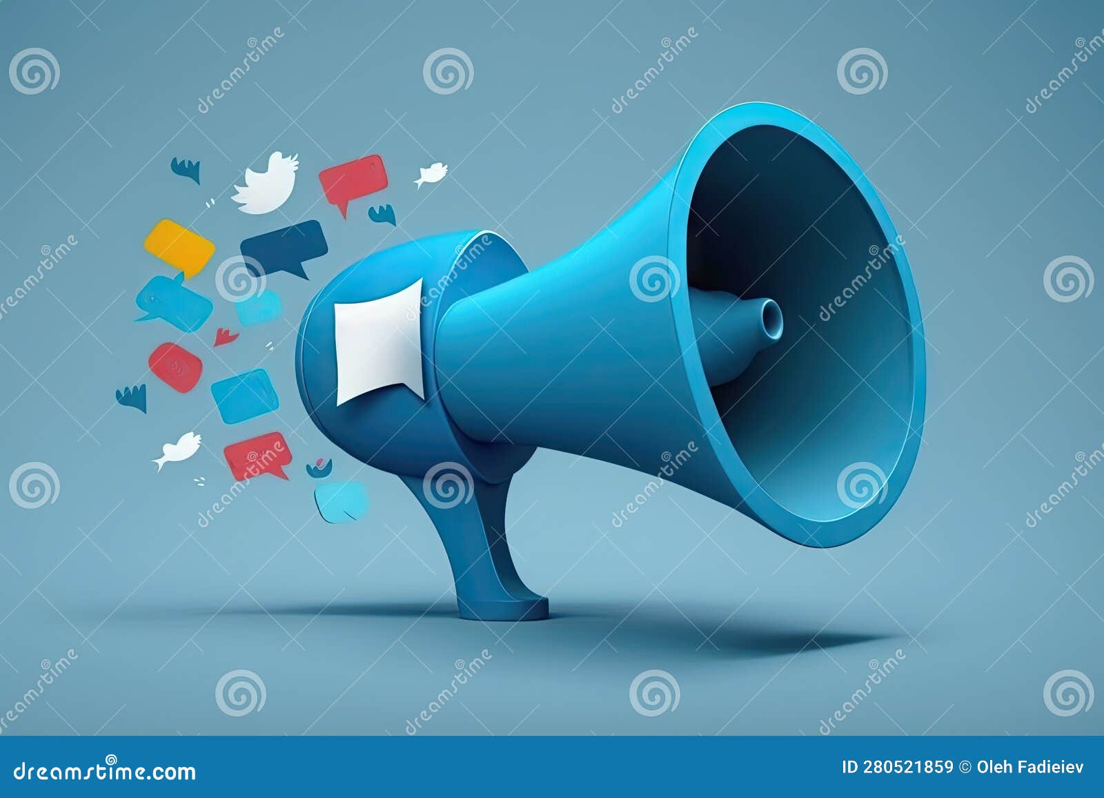 Megaphone with Speech Bubbles on Blue Background Stock Illustration ...