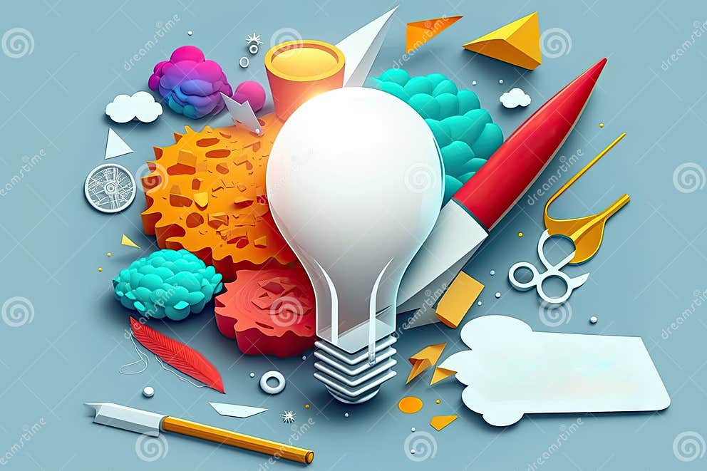 Creative Idea Concept with Lightbulb and Paper Art Stock Illustration ...