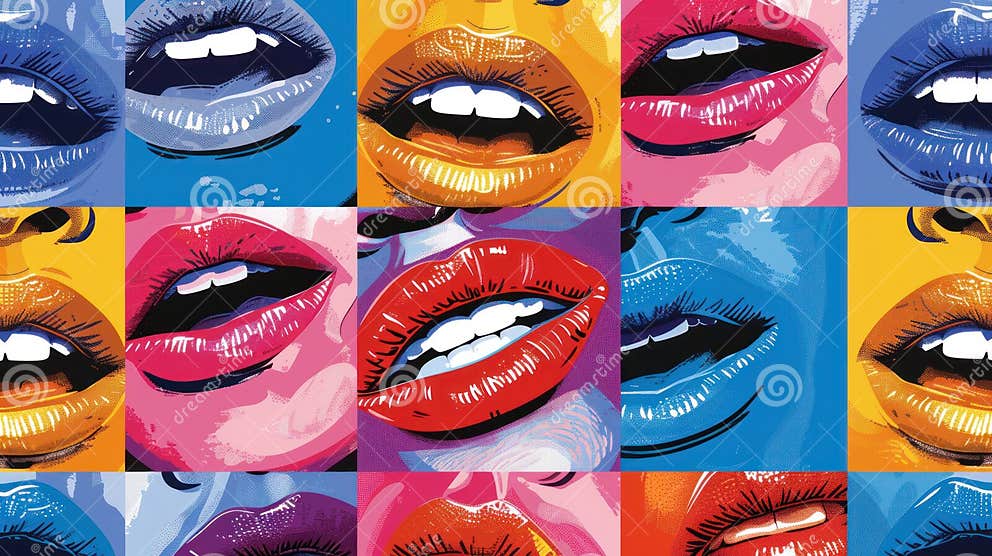 Colorful Lips Pattern Illustration Showcasing Diverse Lip Styles in a ...
