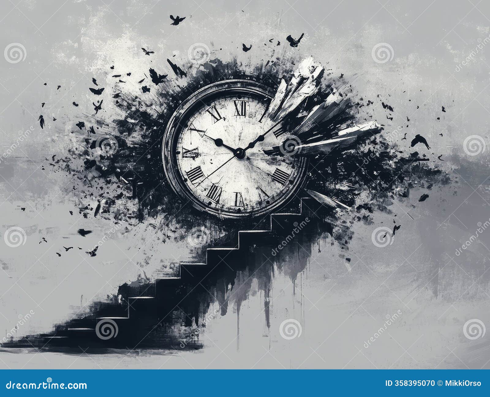 A Captivating Illustration of a Fragmented Clock Symbolizing Time S ...