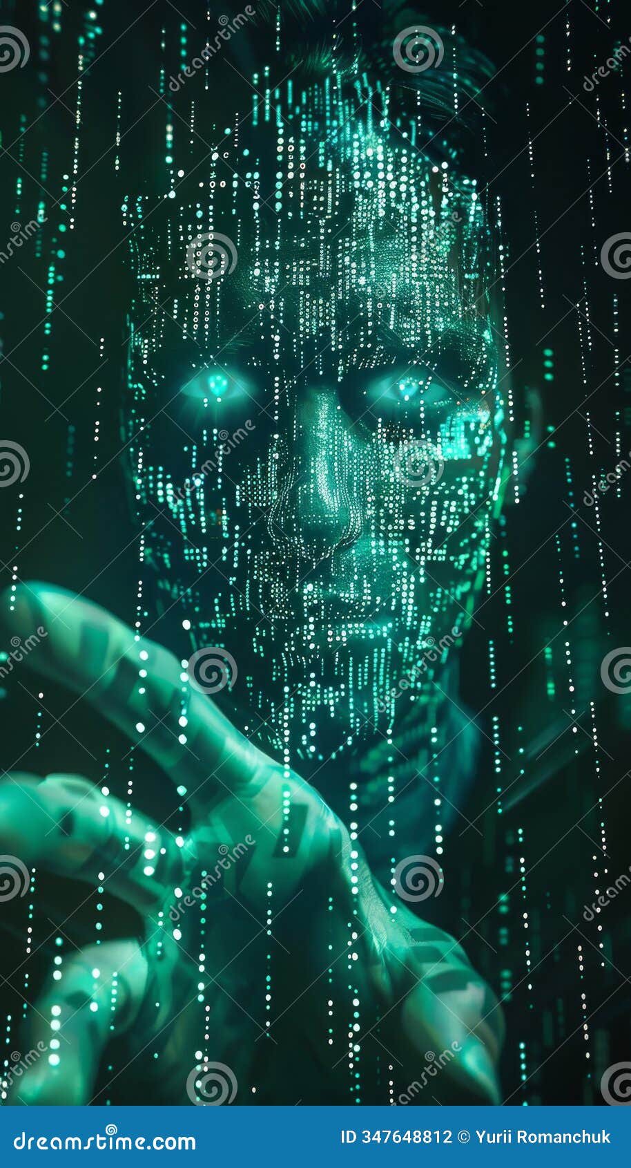 Captivating Image of an Anonymous Hacker with a Digital Face in a Dark ...