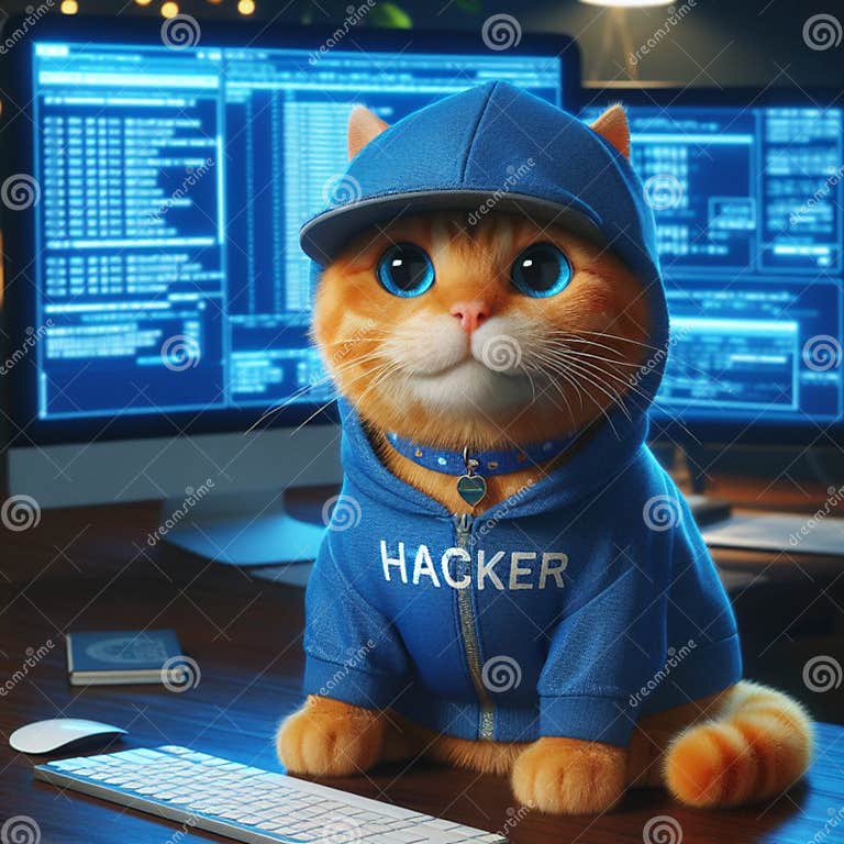 Hacker Cat: Mastering the Cyber Domain Stock Illustration ...