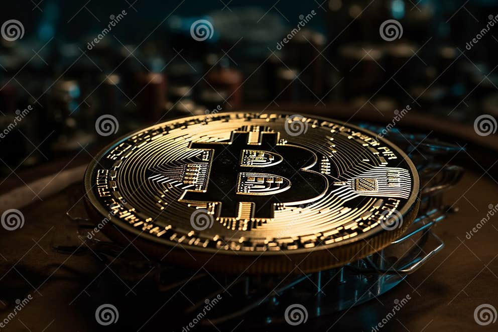 Ai Generative Bitcoin on a Computer Circuit Board Background ...