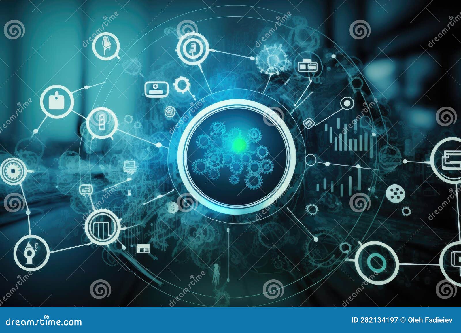 Digital Blue Interface with Icons on Dark Background Stock Illustration ...