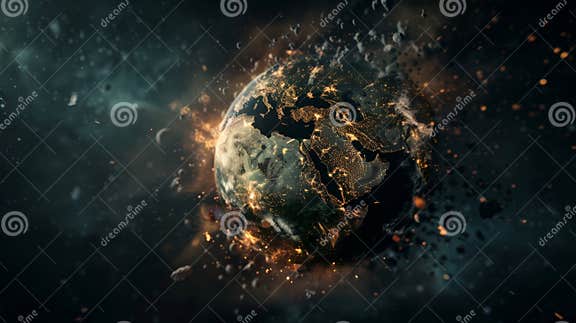 Earth Exploding in Space with Glowing Lights - Generative AI Stock ...