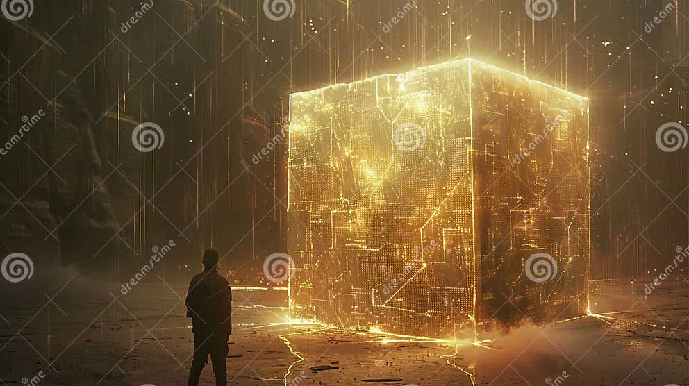 A Captivating Image of an Eldritch Golden Code Surrounding a Cube in a ...