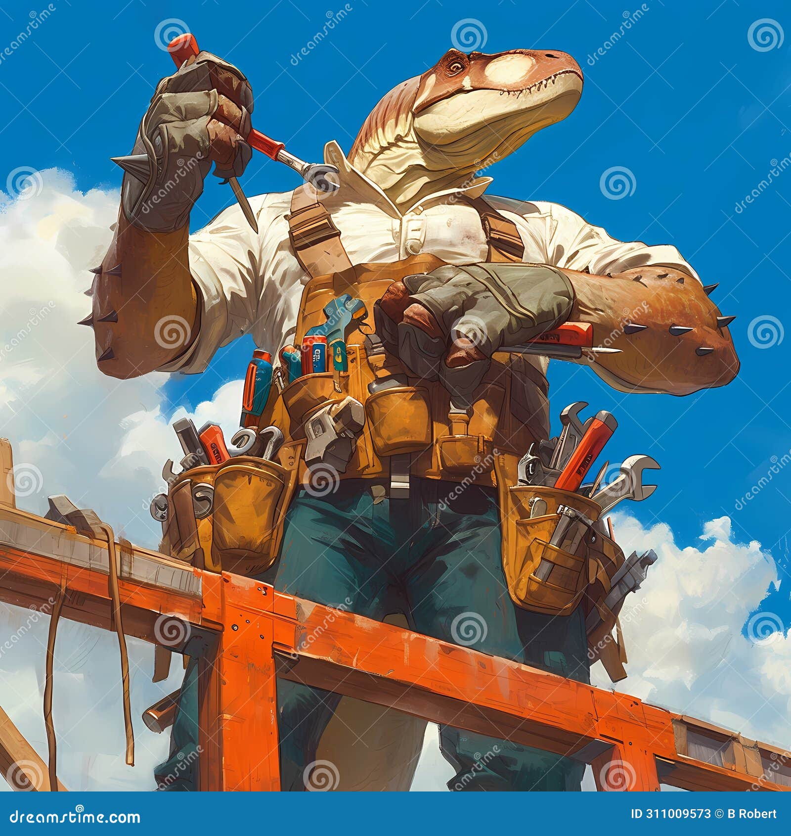 A Dinosaur Ready For Work - Allosaurus In A Tool Belt! Royalty-Free ...