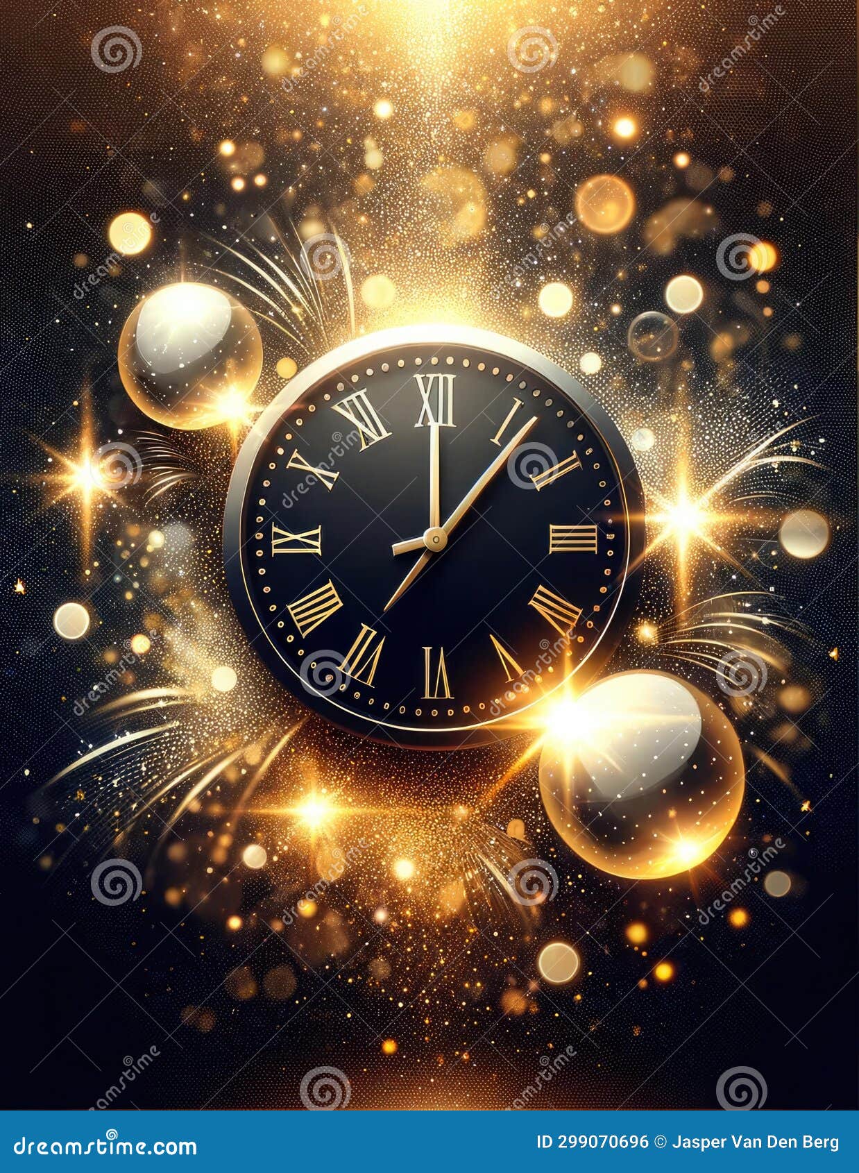 Elegant Midnight Clock with Glittering Gold Sparkles, AI Generated ...