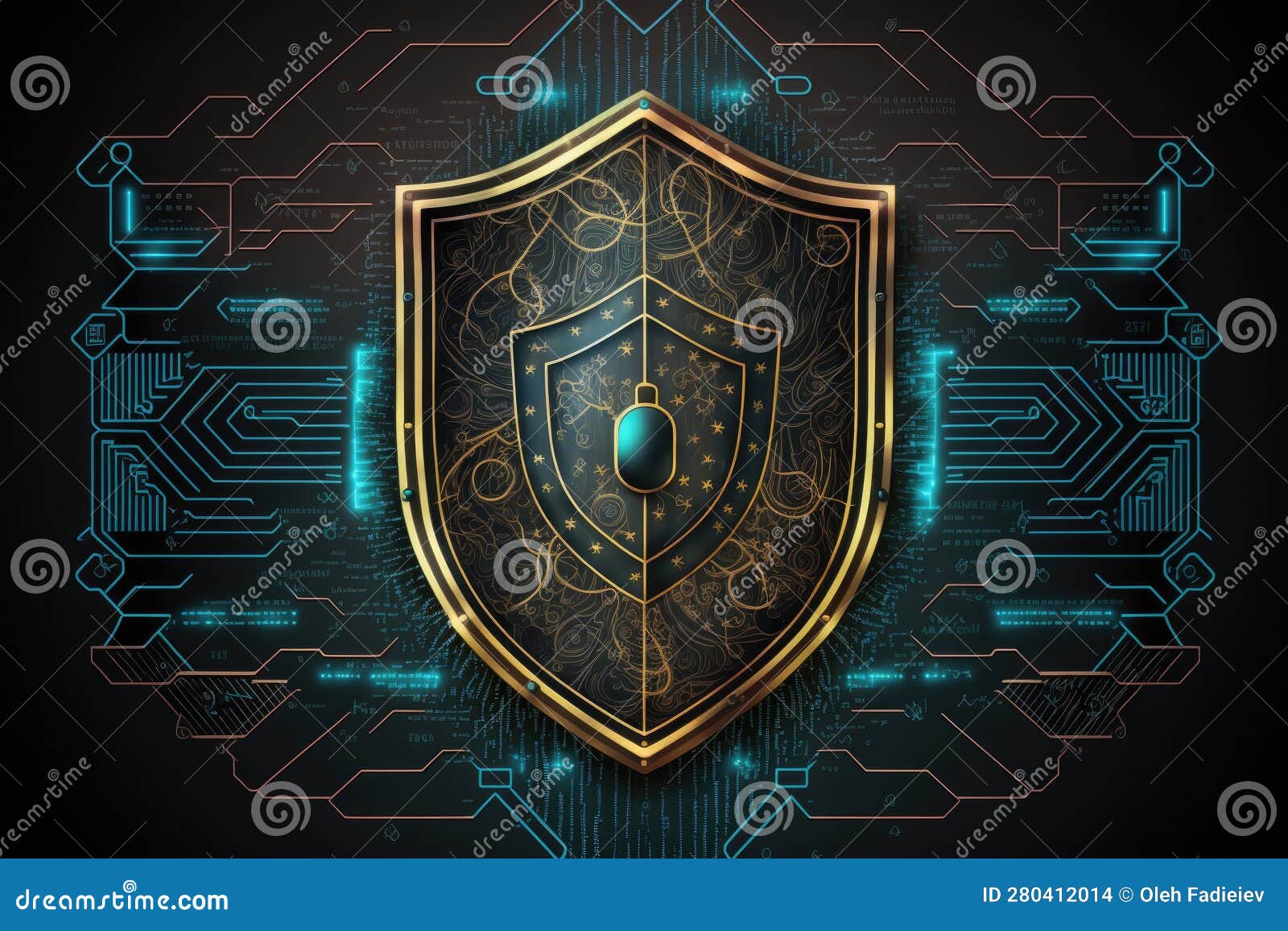 Protection Shield on a Technological Background Stock Illustration ...