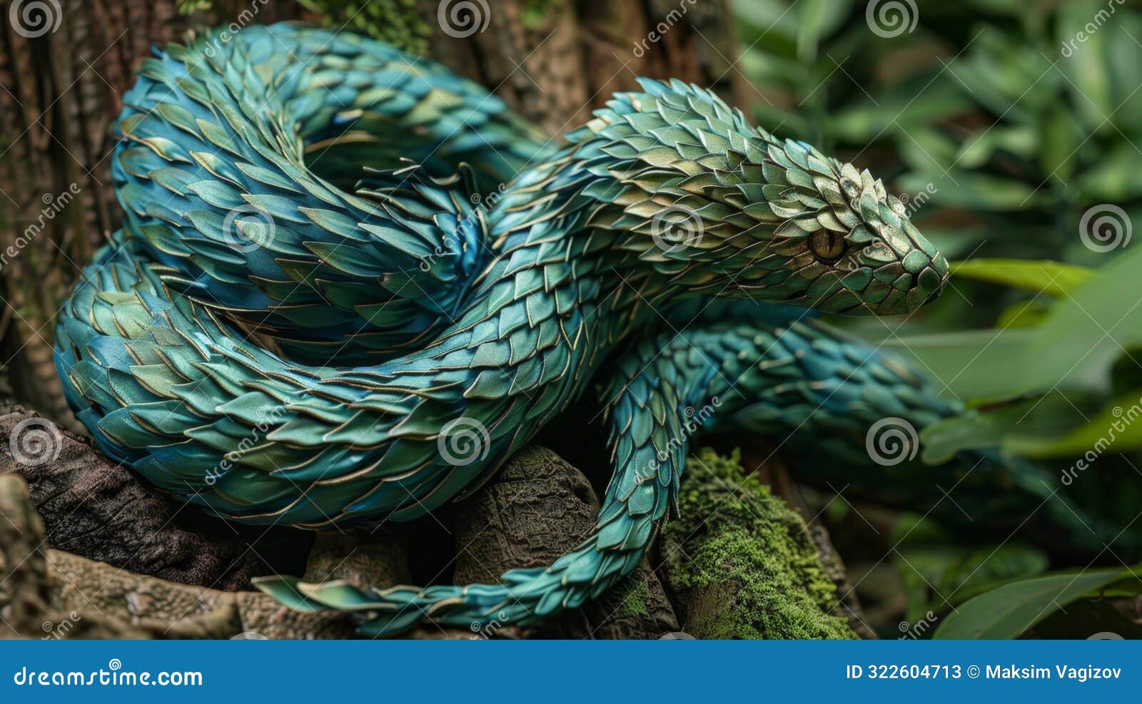 Mystical Blue Serpent with Leaf-like Scales, Generative AI Stock Image ...