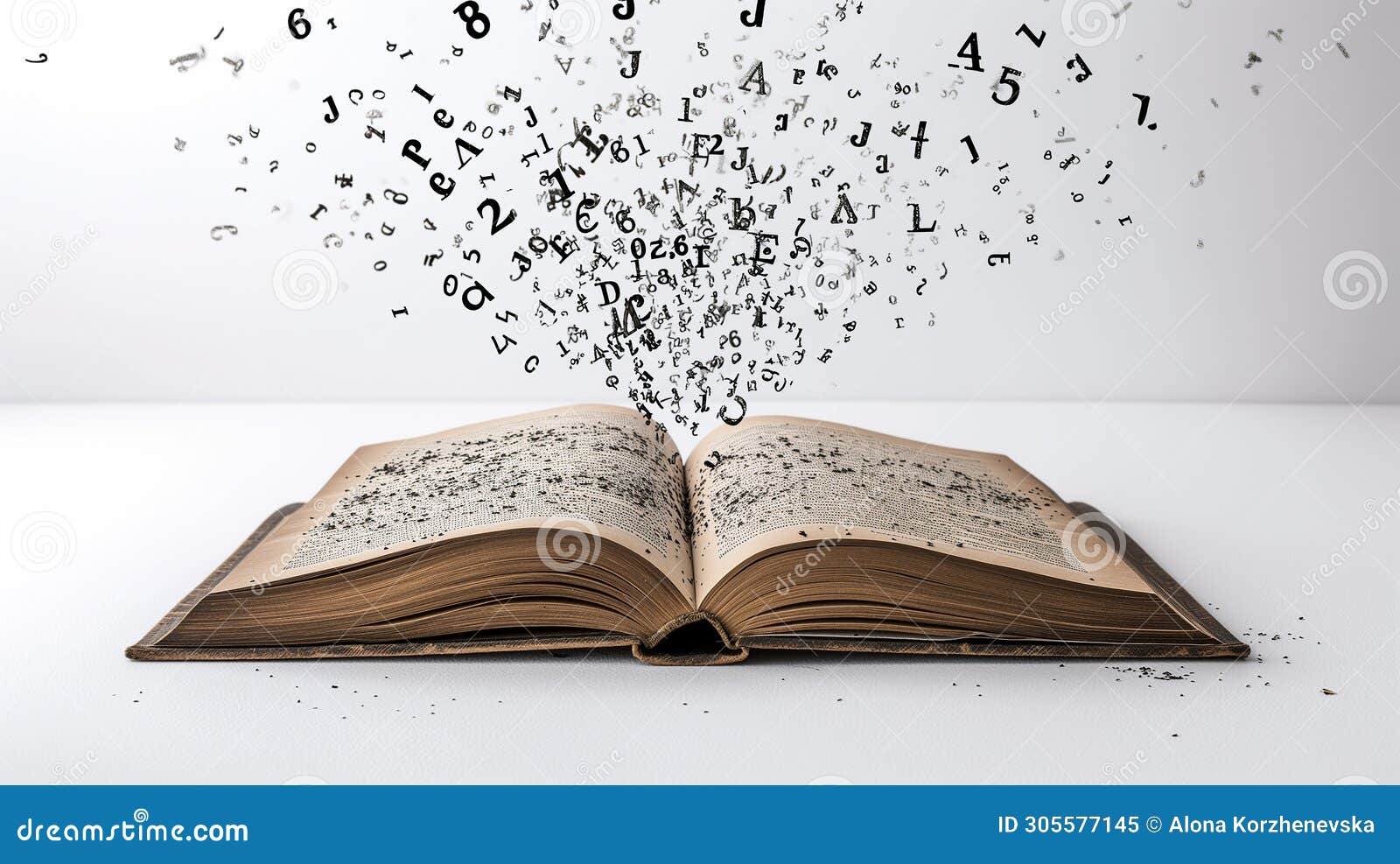 Open Book with Flying Letters on White Background. Stock Illustration ...