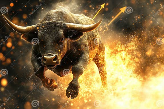 Bull Leaping Upward with Arrow Symbols in a Dynamic, Inspirational ...