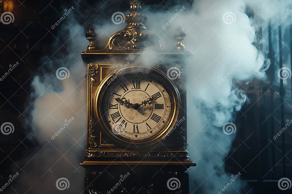 Vintage Clock in Mystical Mist Stock Illustration - Illustration of ...