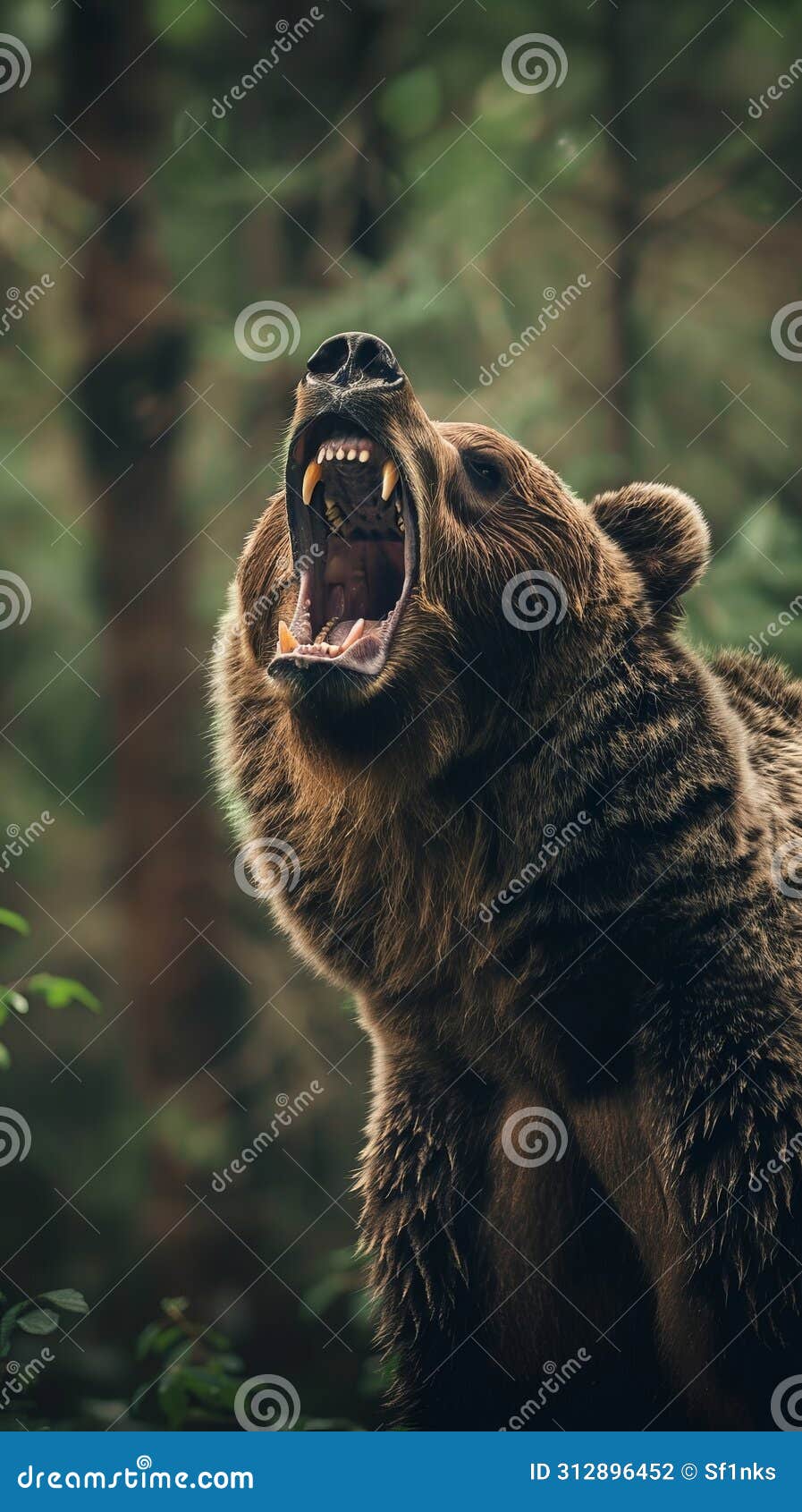 Captivating Image of a Ferocious Brown Bear Roaring with Its Mouth Open, Showcasing Sharp Teeth ...
