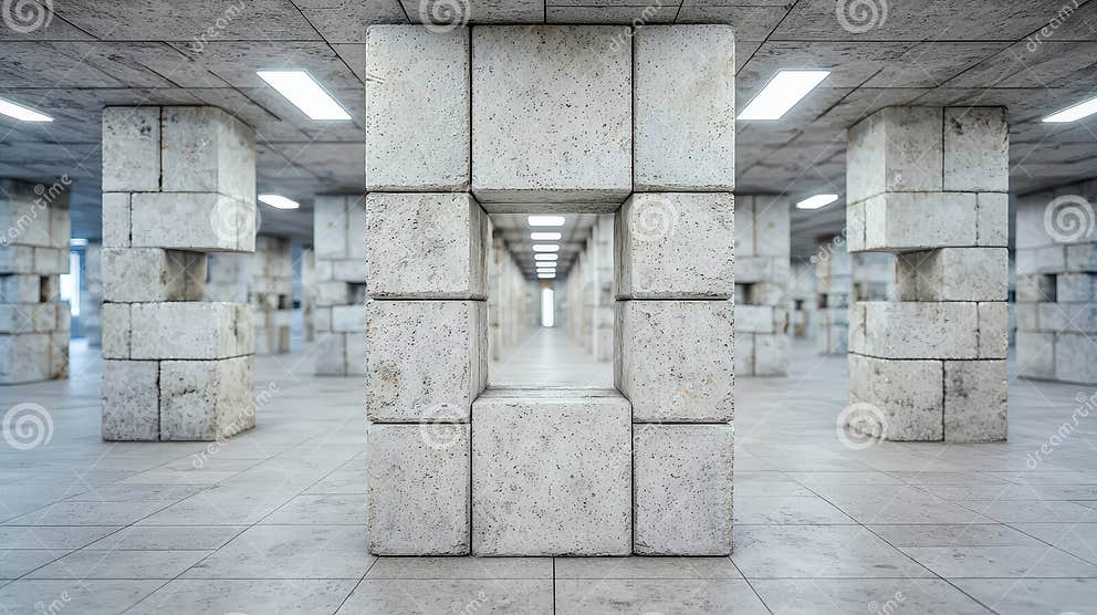 Futuristic Architecture Abstract Stone Block Corridor Interior Design ...