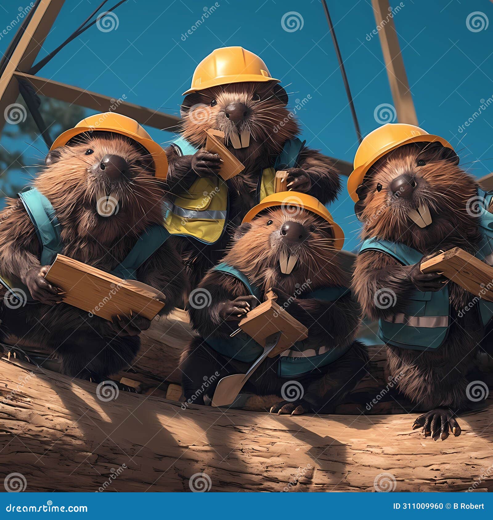 Teamwork in Action: Beavers at Work Stock Illustration - Illustration ...